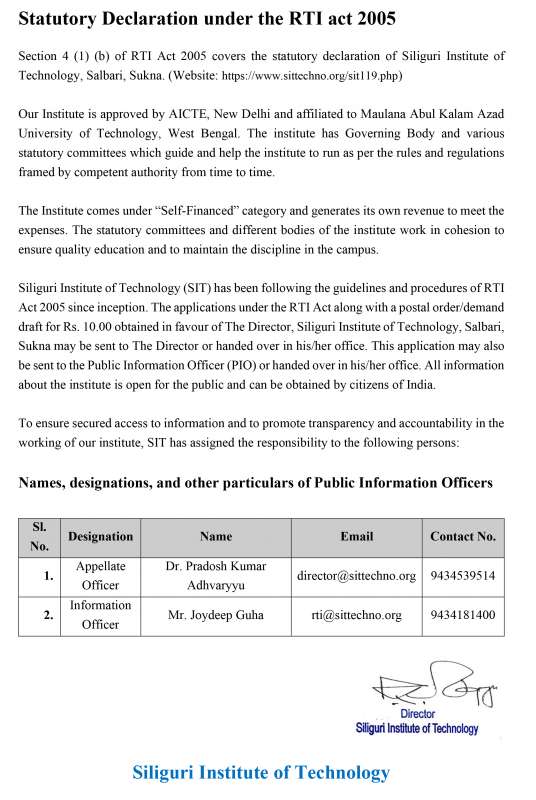 RTI-SIT | Siliguri Institute of Technology