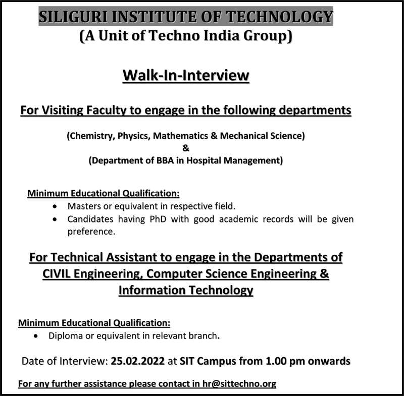 Career - SIT | Siliguri Institute of Technology